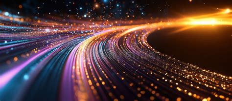 Colorful Abstract Light Trails With Glowing Particles In Dynamic Motion