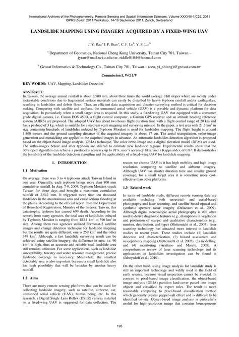 Pdf Landslide Mapping Using Imagery Acquired By A Fixed Wing Uav