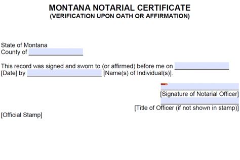 Free Montana Notarial Certificate Verification Upon Oath Or Affirmation Pdf Word
