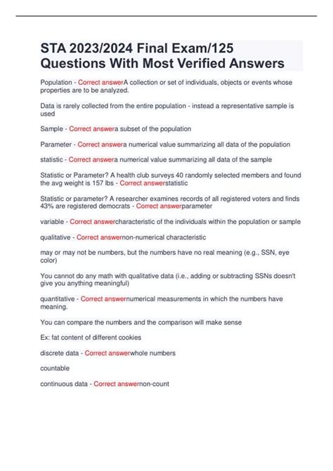 STA 2023 2024 Final Exam 125 Questions With Most Verified Answers STA 2023 2024 Stuvia US