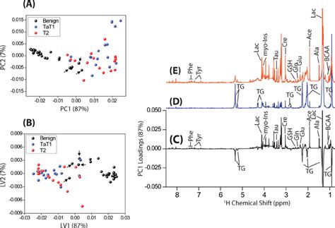a unsupervised 2d pca score plot b supervised 2d pls da score