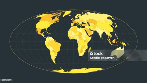 World Map Equalarea Pseudocylindrical Mollweide Projection Futuristic World Illustration For