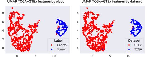 Umap Projection Of Features From Tcga Gtex Slides Colored By Label Download Scientific