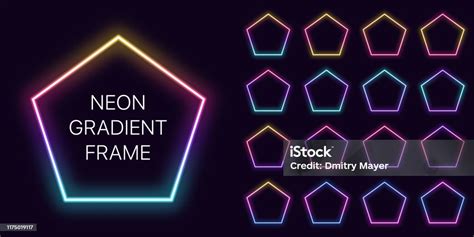 복사 공간이 있는 네온 그라데이션 오각형 프레임 네온 그라데이션 오각형 테두리의 템플릿 세트 경계에 대한 스톡 벡터 아트 및