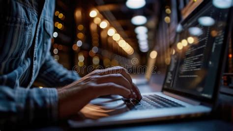 Man Coding On Laptop In Dark Room Stock Illustration Illustration Of