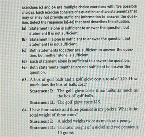 Solved Exercises 63 And 64 Are Multiple Choice Exercises Chegg Com