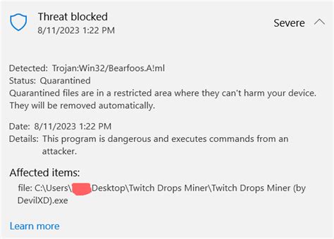 Windows Defender Detects Bearfoosaml Trojan And Quarantines It · Issue 270 · Devilxd