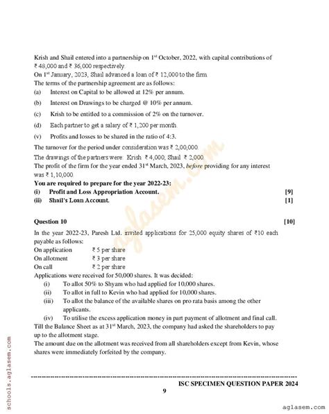 Isc Class 12 Accounts Specimen Paper 2024 Pdf