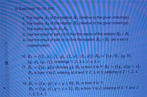 Solved A The Matrix A Of The Relation R Relative To The Chegg