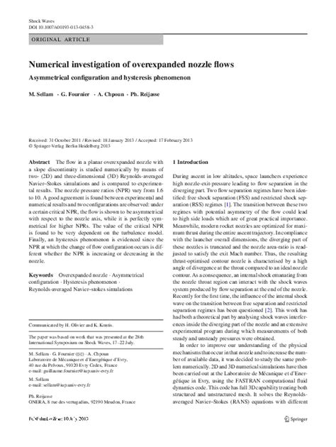 Pdf Numerical Investigation Of Overexpanded Nozzle Flows