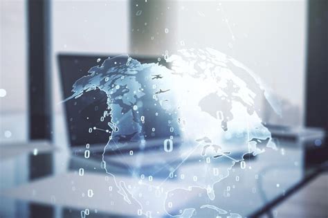 Premium Photo Multi Exposure Of Abstract Software Development Hologram With World Map On
