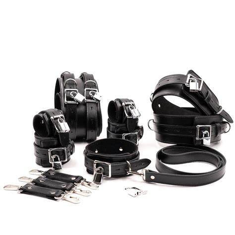 Black Lockable Bondage Restraint Sets With Buckles And Locks Lockable