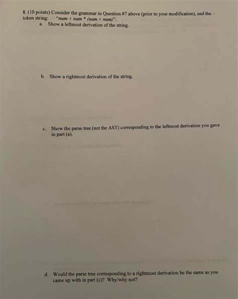 solved 8 10 points consider the grammar in question 7