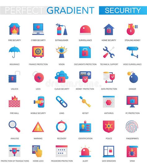 Vector Set Of Trendy Flat Gradient Modern Security Icons Stock Vector