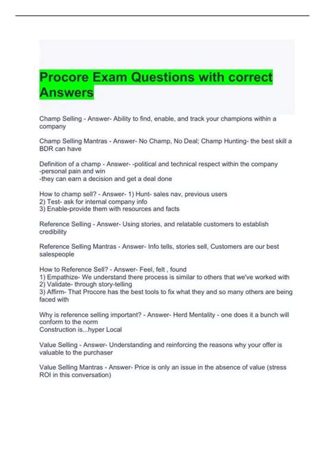 Procore Exam Questions With Correct Answers Procore Stuvia US