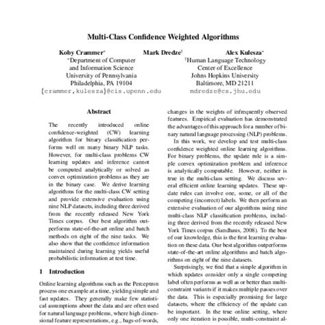 Multi Class Confidence Weighted Algorithms Acl Anthology