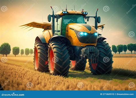 Drones And Autonomous Tractors Intelligent Farming Idea Stock Illustration Illustration Of