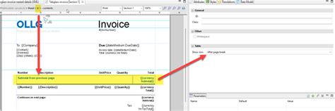 detail table add new row before and after page break designer