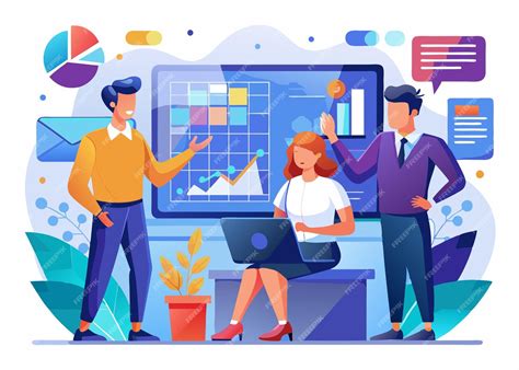 Team Collaboration And Data Analysis In A Business Meeting Vector