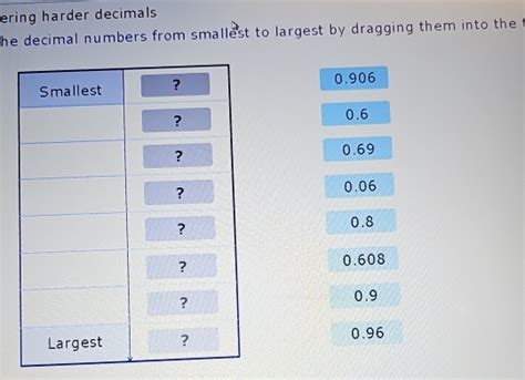 Solved Ering Harder Decimals He Decimal Numbers From Smallest To Largest By Dragging Them Into