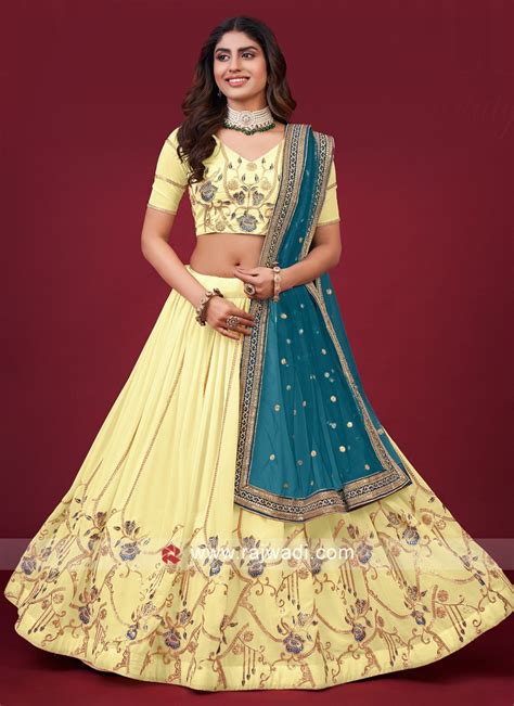 Light Yellow Faux Georgette Festive Lehenga Choli