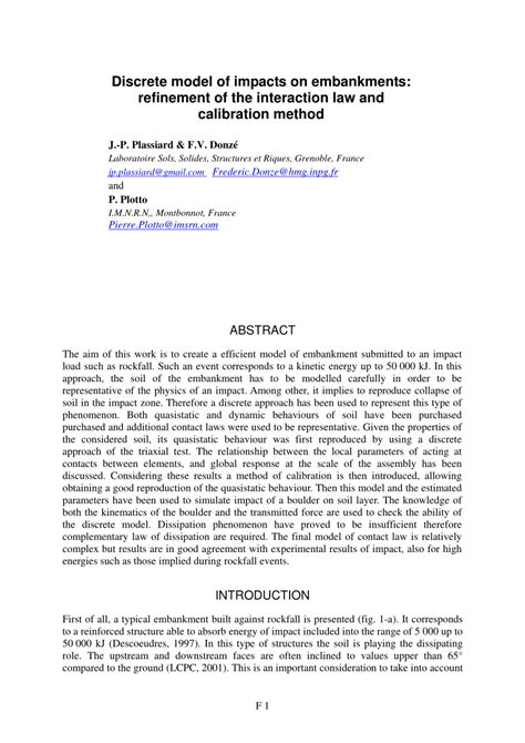 Pdf Discrete Model Of Impacts On Embankments Refinement Of The