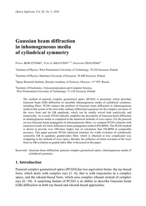 Pdf Gaussian Beam Diffraction In Inhomogeneous Media Of Cylindrical