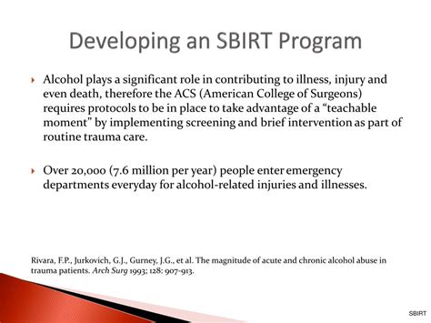 PPT - SBIRT SCREENING , BRIEF INTERVENTION, AND REFERRAL TO TREATMENT FOR TRAUMA PATIENTS ...