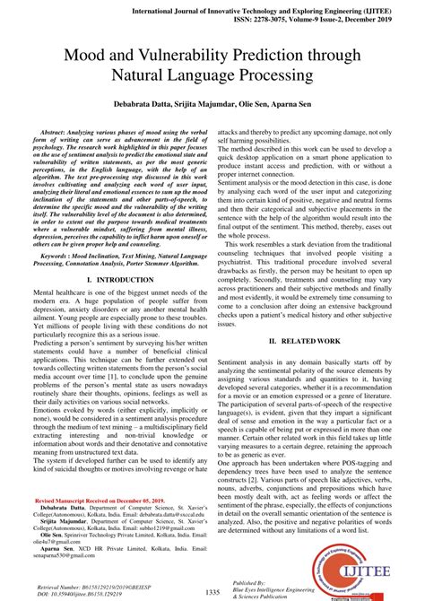 Pdf Mood And Vulnerability Prediction Through Natural Language Processing