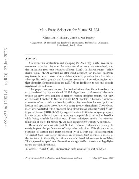 Pdf Map Point Selection For Visual Slam