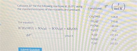 Solved Calculate Δs∘ For The Following Reactions At 25 0∘c