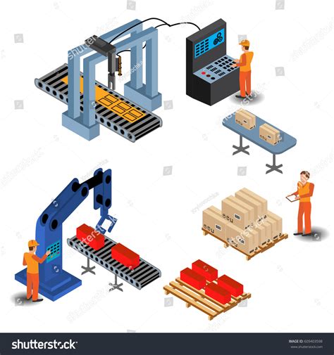 Automated Factory Assembly Line Robotic Arm 库存矢量图（免版税）609403598