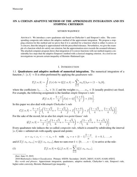 Pdf On A Certain Adaptive Method Of The Approximate Integration And Its Stopping Criterion