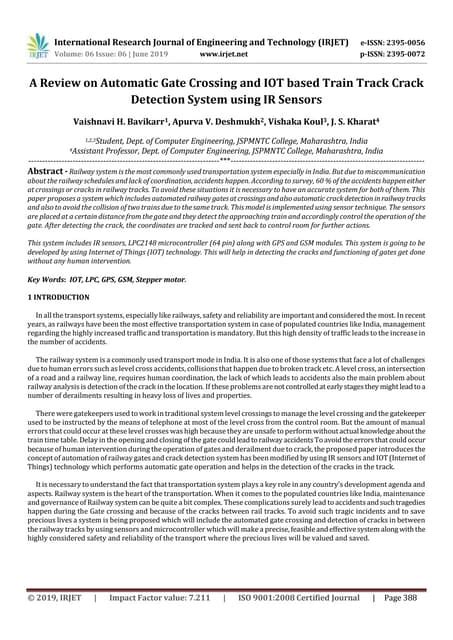Irjet A Review On Automatic Gate Crossing And Iot Based Train Track Crack Detection System