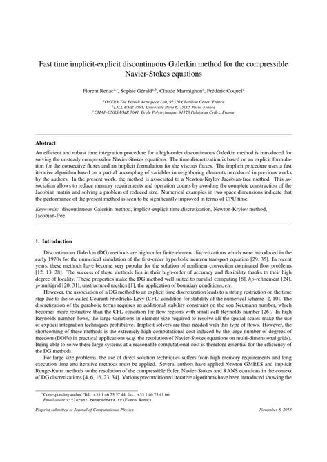 Pdf Fast Time Implicitexplicit Discontinuous Galerkin Method For The Compressible Navier