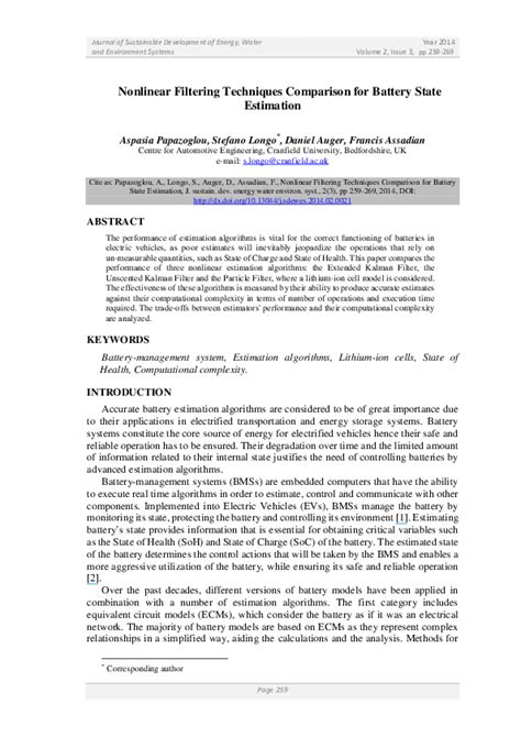 Pdf Nonlinear Filtering Techniques Comparison For Battery State Estimation