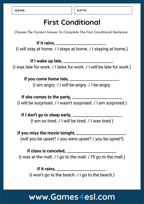 First Conditional Quiz And Printable Pdf Exercise Games4esl