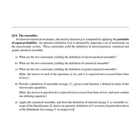 Solved Q14 ﻿the Ensemblesin Classical Statistical