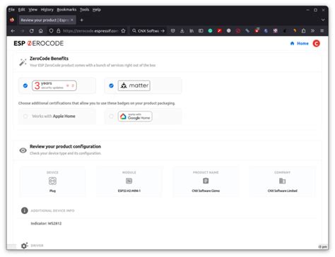 Esp Zerocode Web Application Creates Custom Matter Certifiable Firmware
