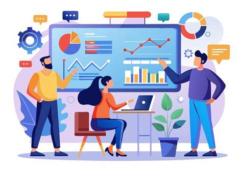 Team Collaboration And Data Analysis In A Business Meeting Vector