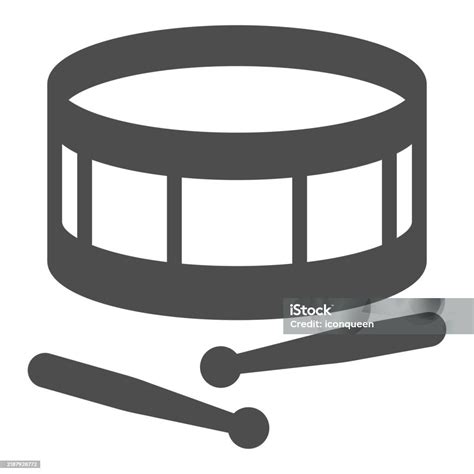 스네어 드럼과 스틱 솔리드 아이콘 음악 악기 개념 벡터 그래픽 흰색 배경에 드럼 기호 모바일 또는 웹 디자인용 윤곽선 스타일 아이콘 가지 식물 부위에 대한 스톡 벡터 아트