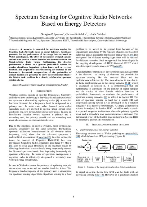 Pdf Energy Detection Based Spectrum Sensing For Cognitive Radio An
