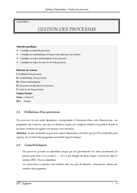 Systemes Dexploitation Gestion Des Proce Lle Chapitre 2 Gestion Des