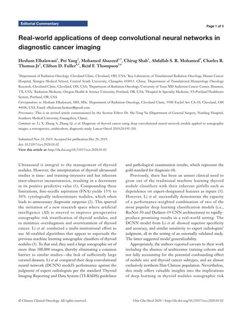 PDF Real World Applications Of Deep Convolutional Neural Networks In Diagnostic Cancer Imaging