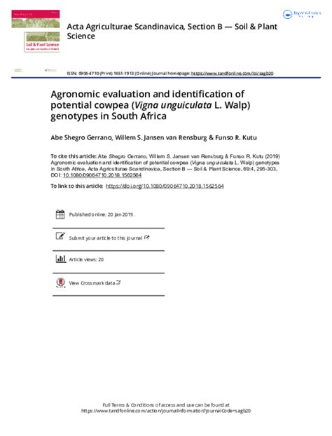 Pdf Agronomic Evaluation And Identification Of Potential Cowpea Vigna Unguiculata L Walp