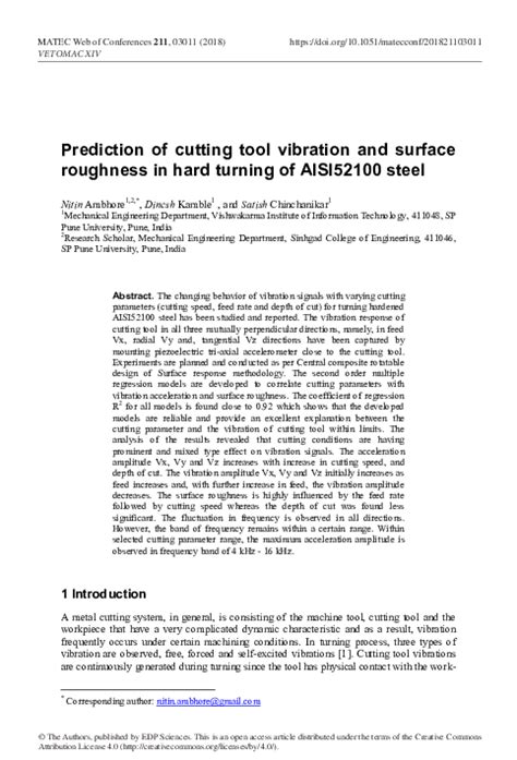 Pdf Prediction Of Cutting Tool Vibration And Surface Roughness In