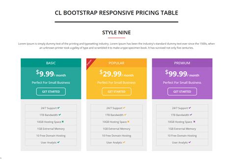 CL Bootstrap Responsive Pricing Table By Rs Theme CodeCanyon
