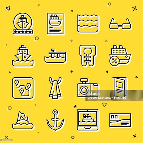 세트 라인 엽서 여행 브로셔 유람선 웨이브 해변 부두 선착장 구명 조끼 아이콘 벡터 0명에 대한 스톡 벡터 아트 및 기타 이미지 Istock