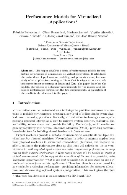 Pdf Performance Models For Virtualized Applications
