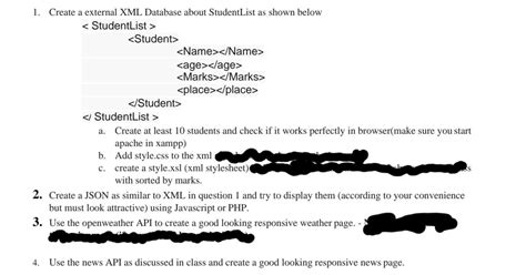 Solved 1 Create A External Xml Database About Studentlist